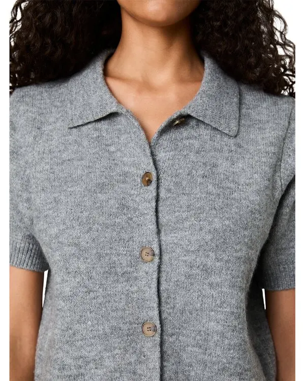 French Connection Suzie Knit Short Sleeve Collared Cardigan Sweater - Grey
