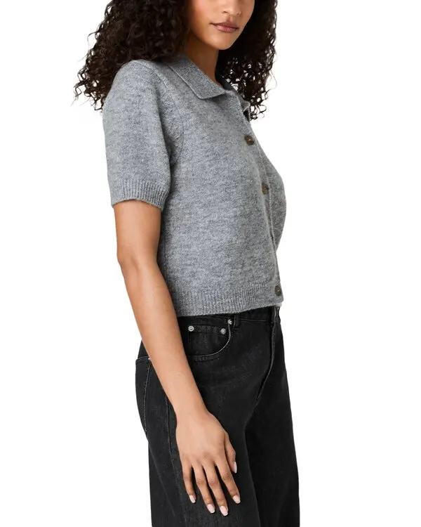 French Connection Suzie Knit Short Sleeve Collared Cardigan Sweater - Grey