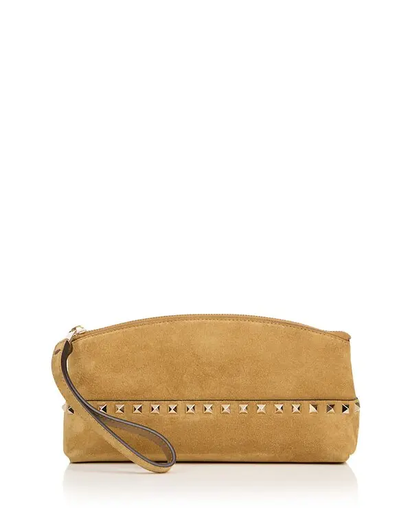 Valentino Garavani Suede Rockstud Wristlet Pouch - Beige