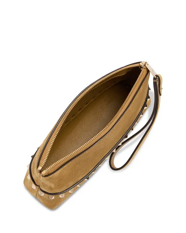 Valentino Garavani Suede Rockstud Wristlet Pouch - Beige