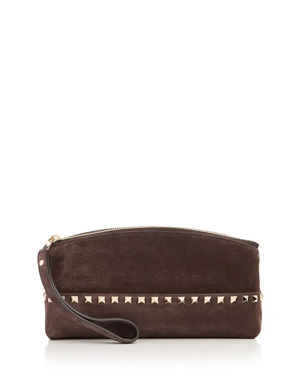 Valentino Garavani Suede Rockstud Wristlet Pouch - Brown