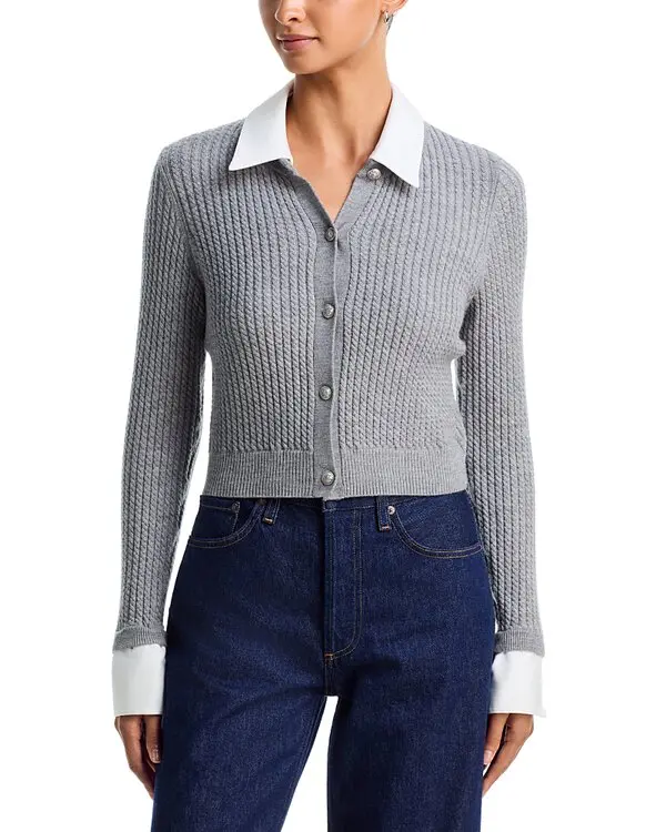 Alice + Olivia Dollie Collared Cashmere & Nylon Cardigan Sweater - Medium Heather Grey
