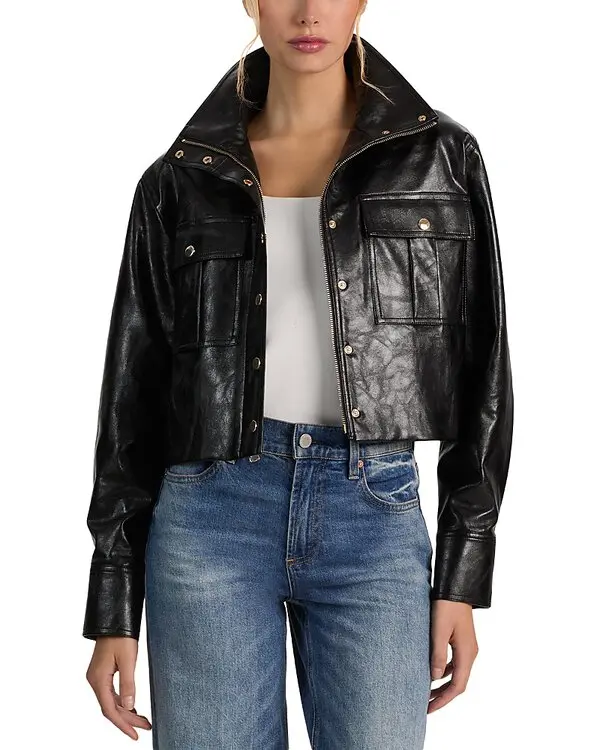 Alice + Olivia James Cropped Faux Leather Jacket - Black
