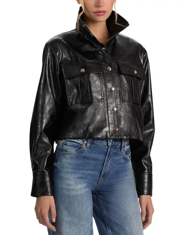 Alice + Olivia James Cropped Faux Leather Jacket - Black