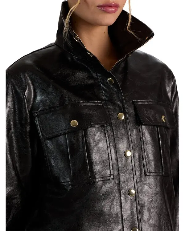 Alice + Olivia James Cropped Faux Leather Jacket - Black