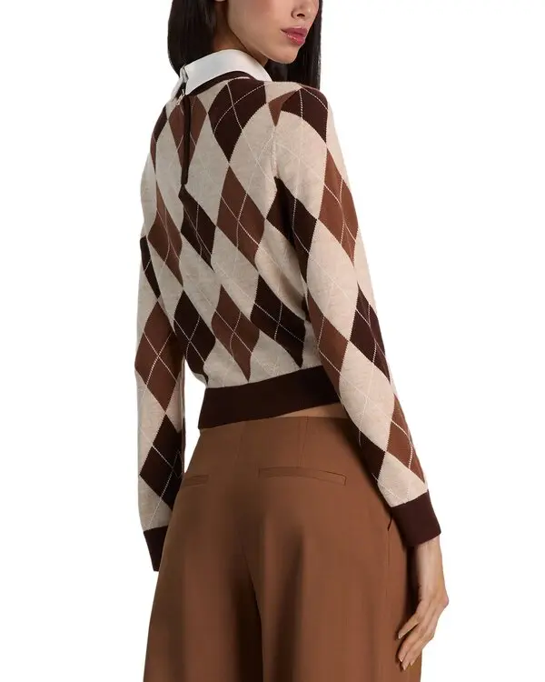 Alice + Olivia Carolann Wool Blend Crewneck Sweater With Cotton Stretch Collar