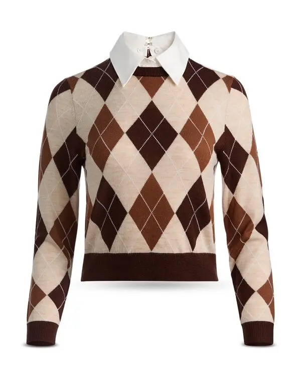 Alice + Olivia Carolann Wool Blend Crewneck Sweater With Cotton Stretch Collar