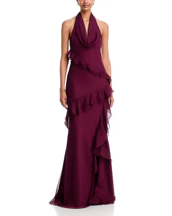 AMUR Marisol Cowl Neck Gown - Deep Carmine