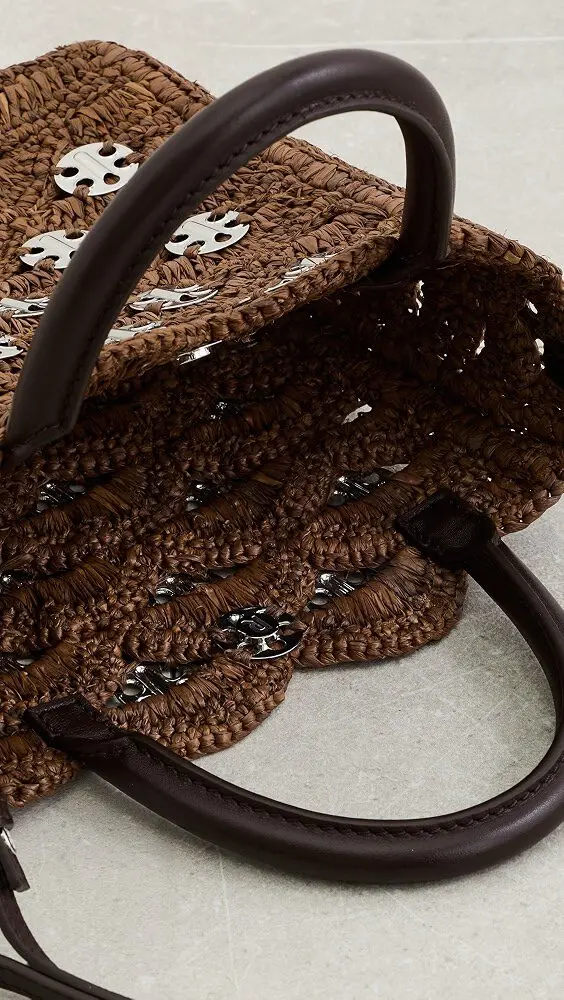 Rabanne Small Raffia Tote Bag With Signature 1969 Discs - Brown/silver