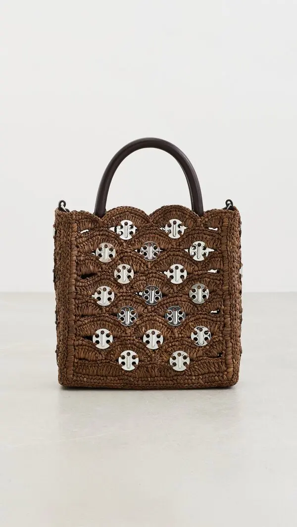 Rabanne Raffia Tote Bag - Brown/silver