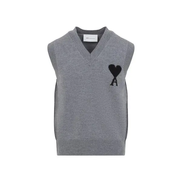 AMI Paris Sleeveless V-neck Sweater - Gray
