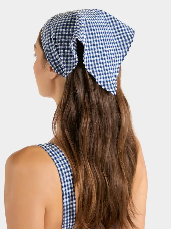 Hunza G Sofia Gingham Headscarf - Navy Gingham