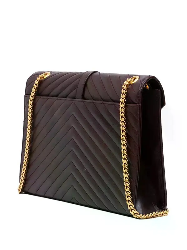 Saint Laurent 2014 Large Chevron Grain De Poudre Monogram Envelope Bag Shoulder Bag