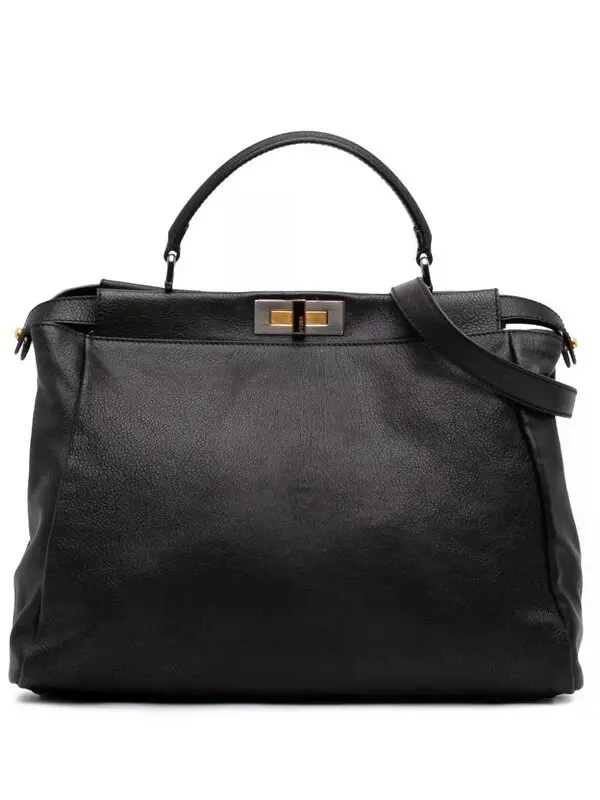Fendi 2000-2010 Large Goatskin Peekaboo Iconic Satchel - Black