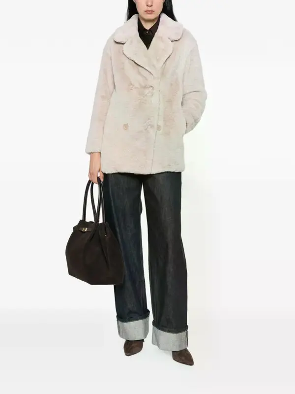 Herno Faux-fur Double-breasted Coat - Neutrals