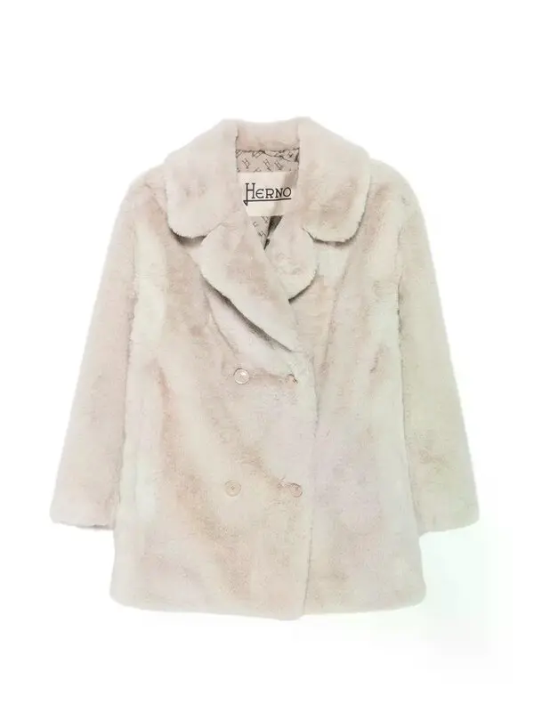 Herno Faux-fur Double-breasted Coat - Neutrals
