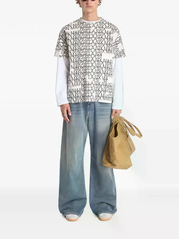 MAISON MARGIELA Logo-print Layered-sleeve T-shirt - Neutrals