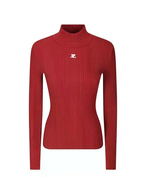COURREGES Reedition Ribbed-knit Mockneck Sweater - Red