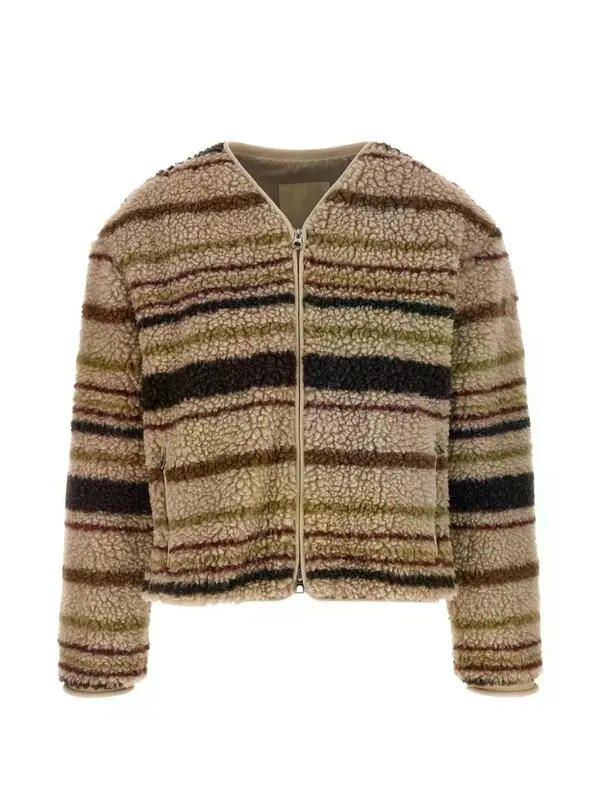 Moncler Striped Teddy-effect Cardigan - Neutrals