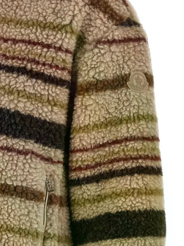 Moncler Striped Teddy-effect Cardigan - Neutrals