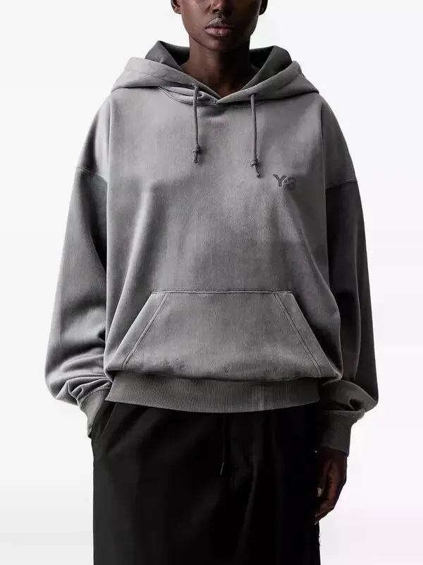 Y3 Logo-print Velvet Hoodie - Grey