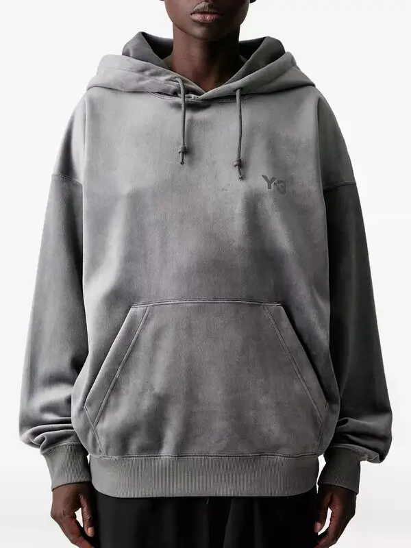 Y3 Logo-print Velvet Hoodie