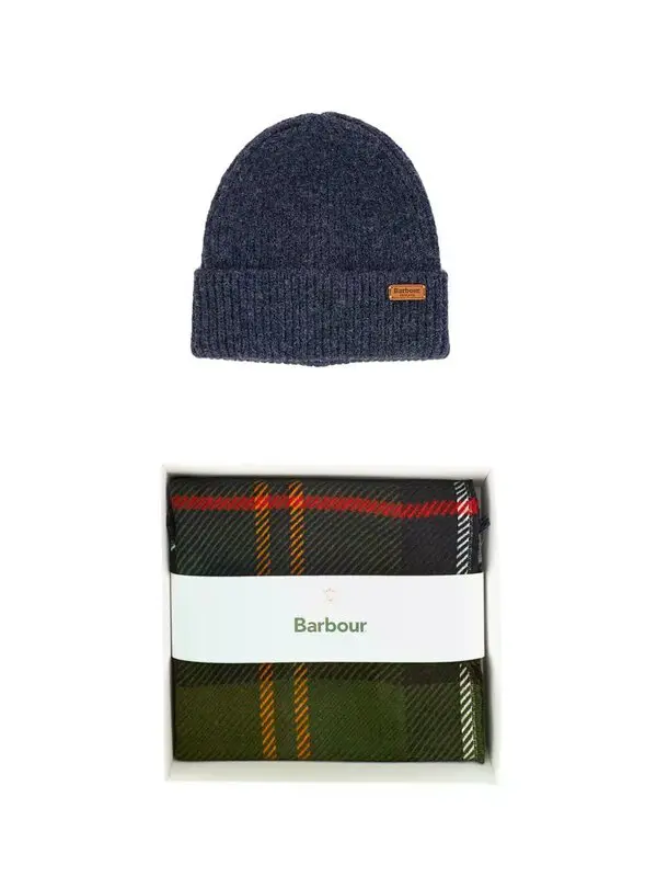 Barbour Tartan-print Beanie And Scarf Set