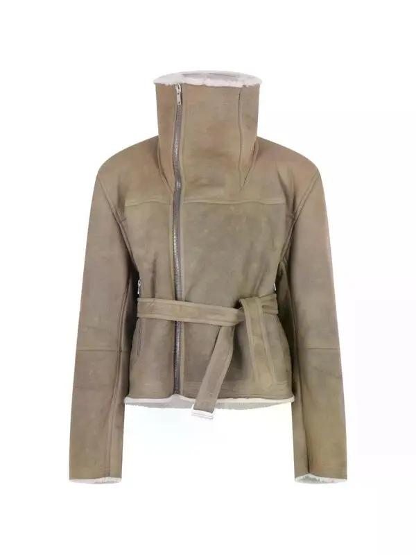 Rick Owens Cropped Flight Belted Shearling Jacket - Neutrals