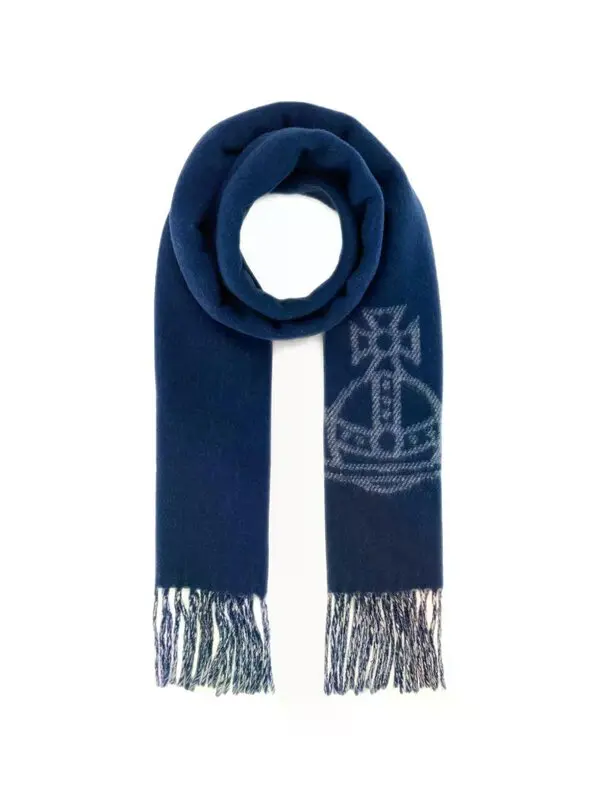 VIVIENNE WESTWOOD Orb-motif Double-faced Fringed Scarf - Blue