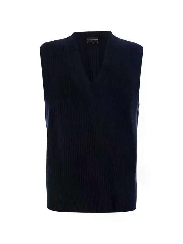 Emporio Armani Ribbed-knit V-neck Sweater Vest - Blue