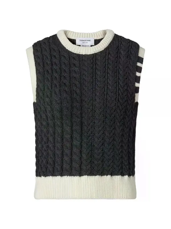 Thom Browne Merino Wool Aran Cable Shell Top - Grey