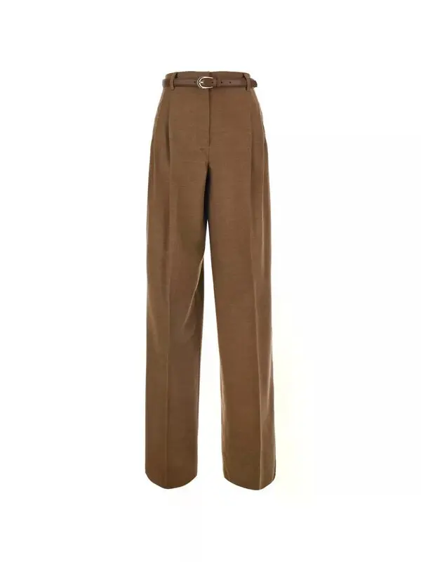 Max Mara Belted Pleated Trousers - Brown