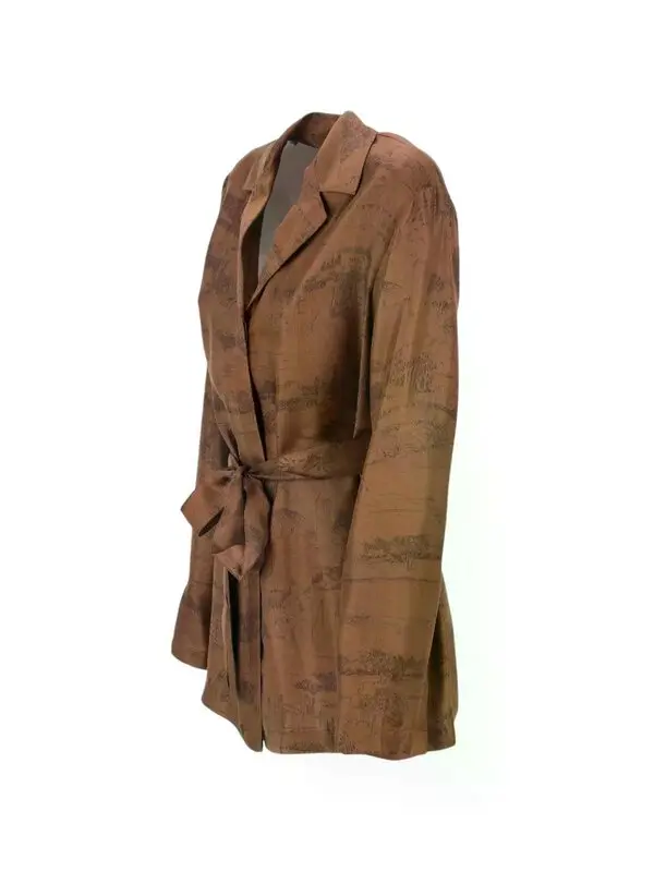 Max Mara Landscape-print Belted Shirt - Brown