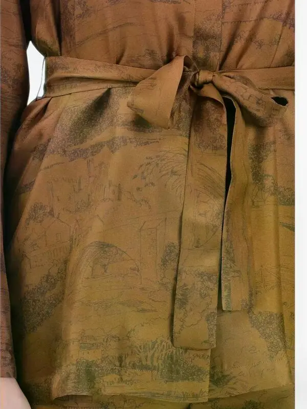 Max Mara Landscape-print Belted Shirt - Brown