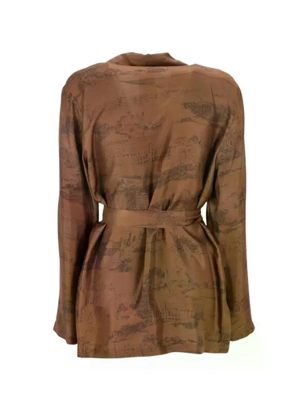 Max Mara Landscape-print Belted Shirt - Brown