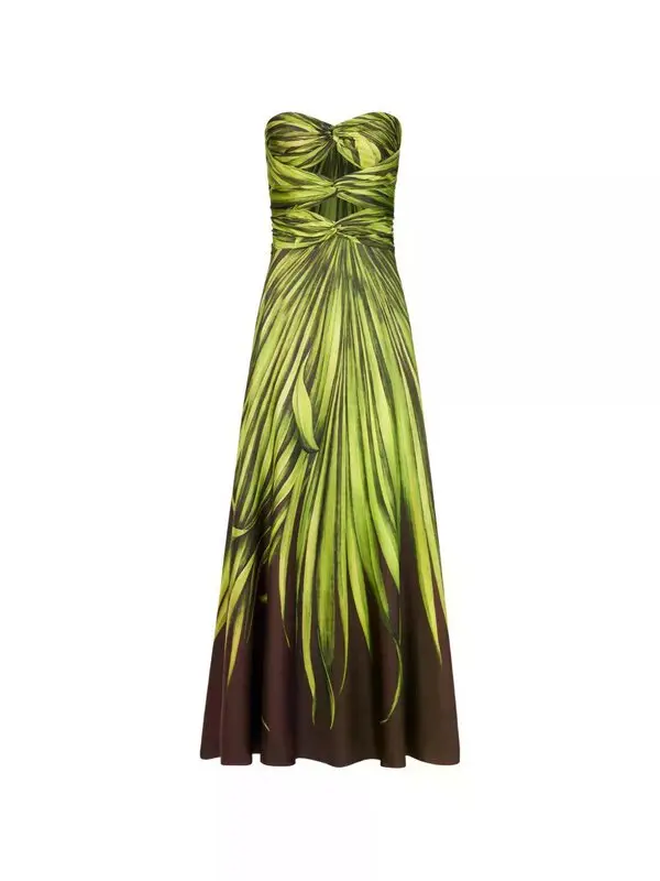Oscar De La Renta Palm Leaves Silk Twill Cocktail Dress - Green