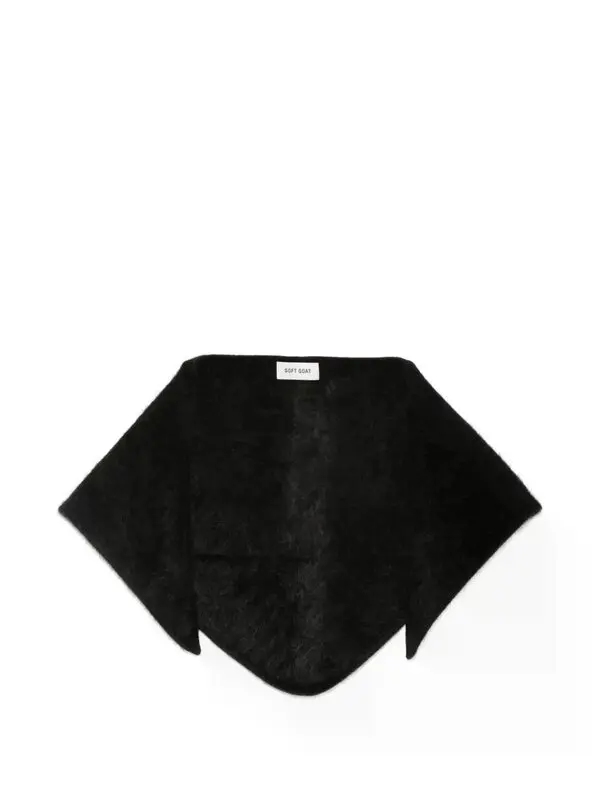 Soft Goat Fuzzy Triangular Scarf - Black
