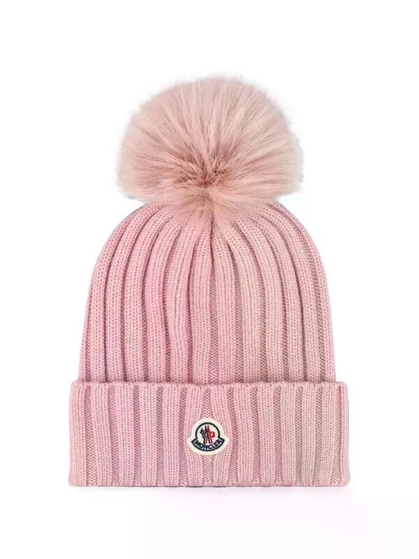 Moncler Pom-pom Ribbed-knit Beanie Hat - Pink