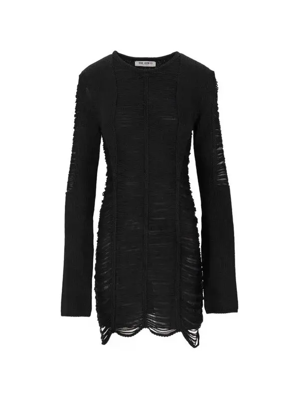 Attico Distressed-knit Mini Dress - Black