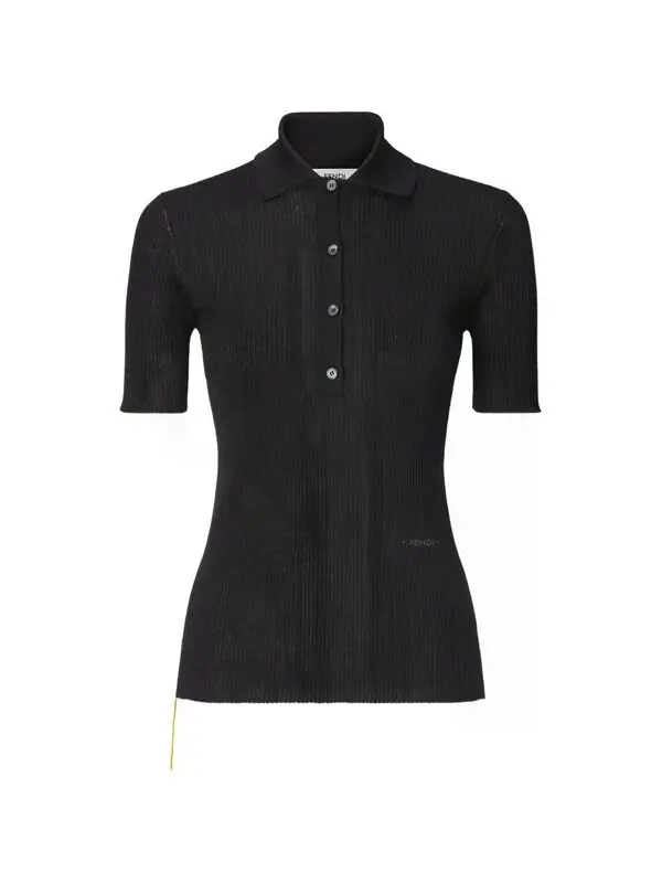 Fendi Ribbed-knit Polo Shirt - Black