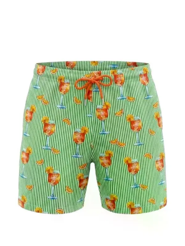 MC2 SAINT BARTH Gustavia Cocktail-print Striped Swim Shorts - Green