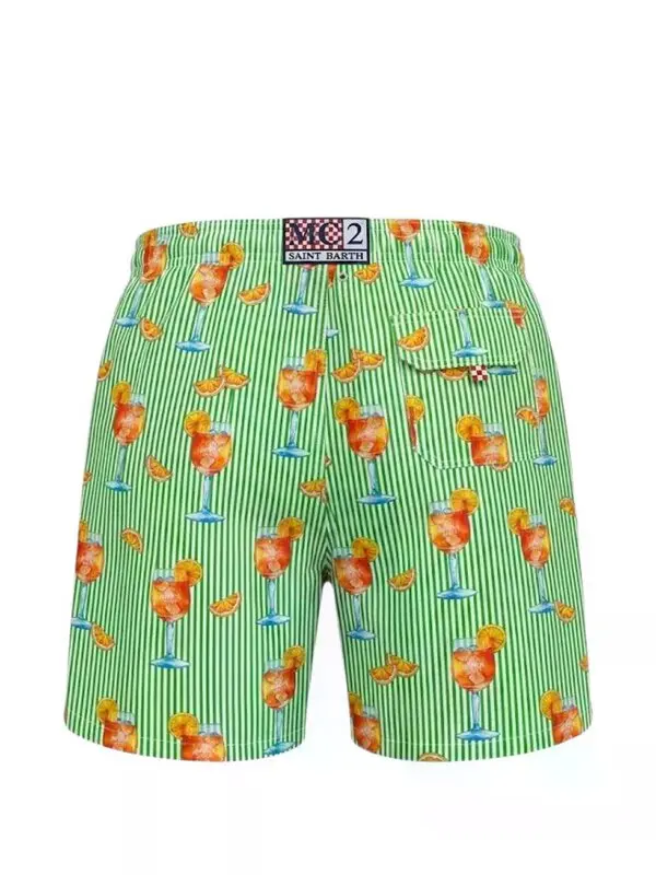 MC2 SAINT BARTH Gustavia Cocktail-print Striped Swim Shorts - Green