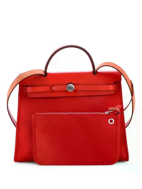 Hermès Herbag Zip Leather And Toile 31 Shoulder Bag - Red