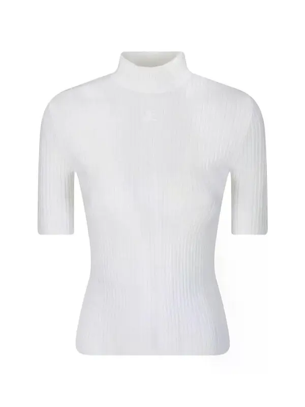COURREGES Reedition High-neck Ribbed-knit Short-sleeved Sweater - White
