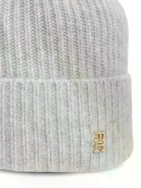 Tommy Hilfiger Ribbed-knit Logo-plaque Beanie Hat - Grey