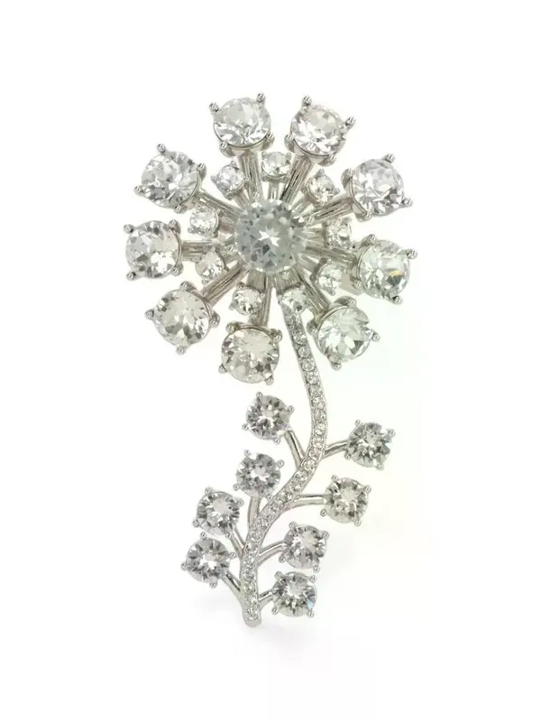 SELF-PORTRAIT Crystal Flower Brooch - Silver