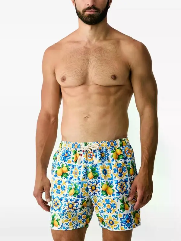 MC2 SAINT BARTH Lemon-print Majolica-pattern Swim Shorts