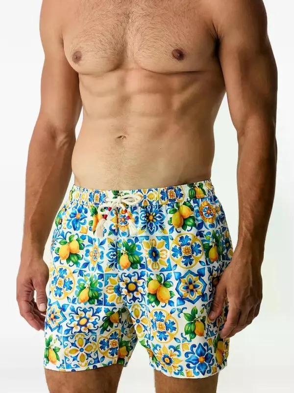 MC2 SAINT BARTH Lemon-print Majolica-pattern Swim Shorts