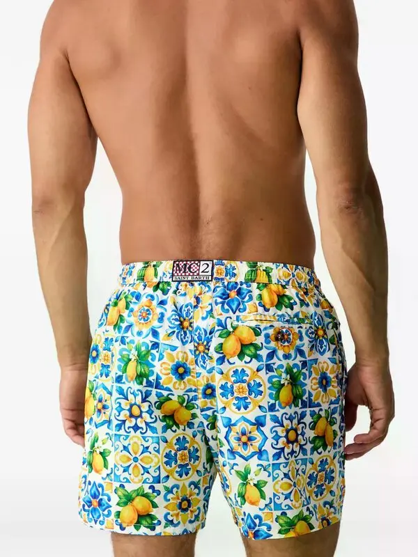 MC2 SAINT BARTH Lemon-print Majolica-pattern Swim Shorts
