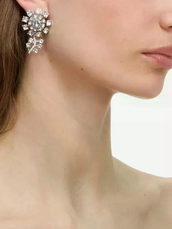 SELF-PORTRAIT Crystal-embellished Floral Earrings - Silver